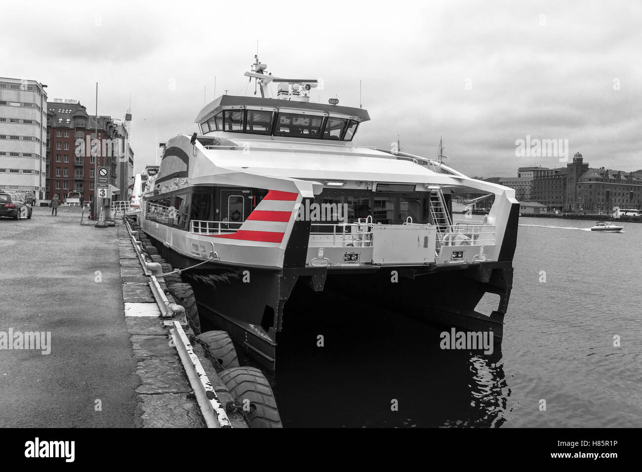 Big passenger catamaran at the pier in Bergen Stock Photo - Alamy