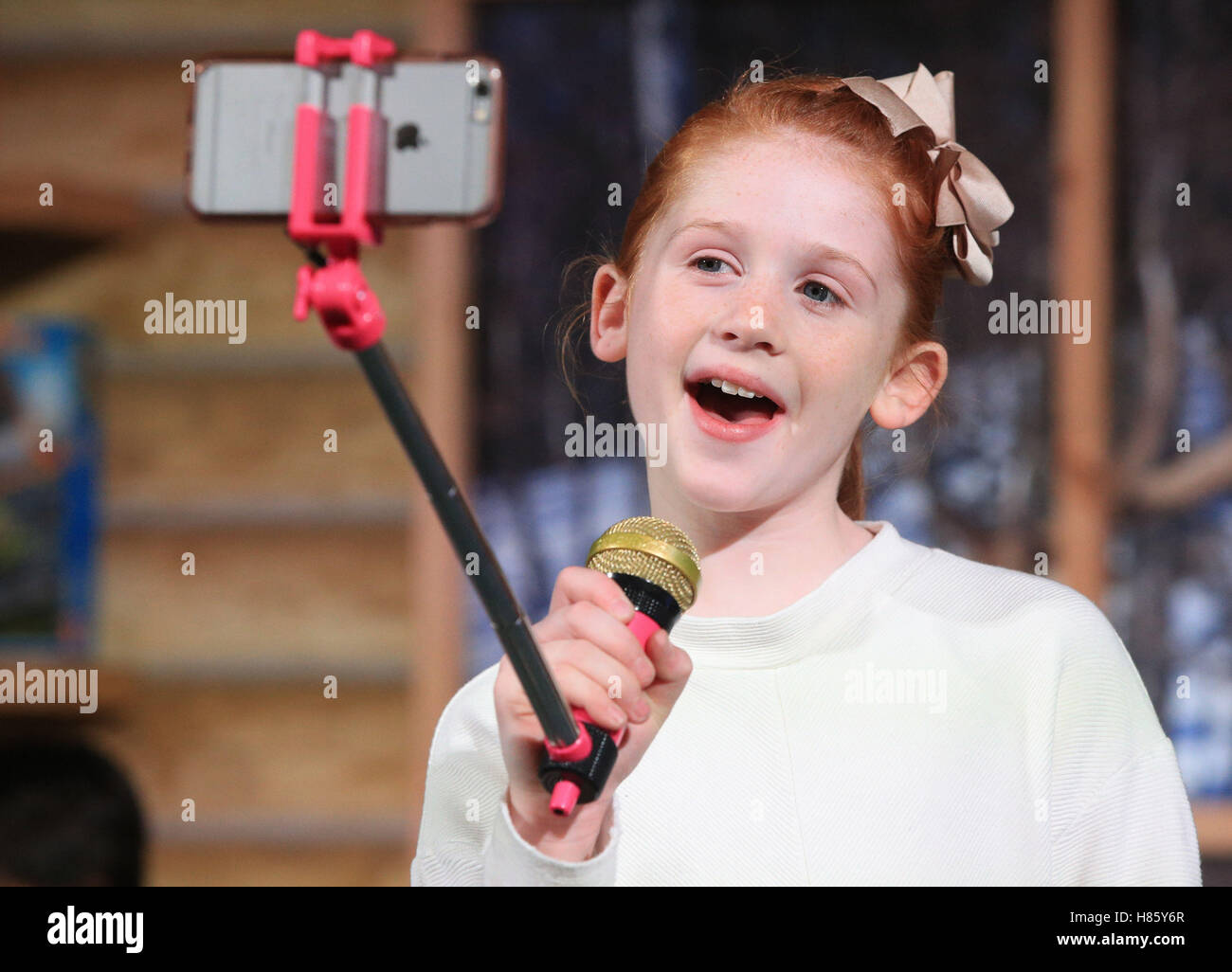 Nacy McEwan, 10, plays with SelfieMic at the DreamToys 2016 event held ...
