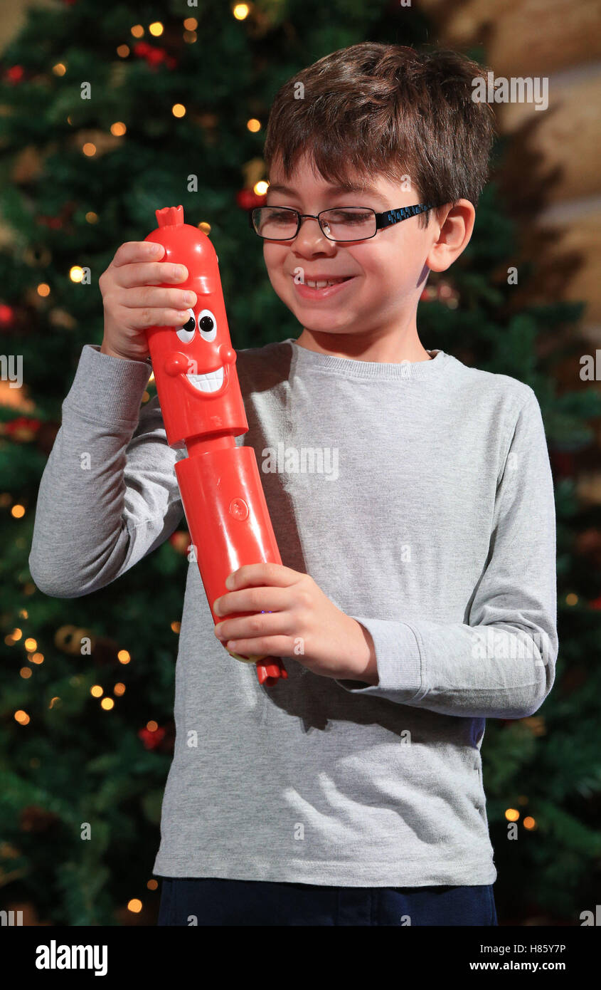 George Turner, 8, plays with Silly Sausage at the DreamToys 2016 event ...