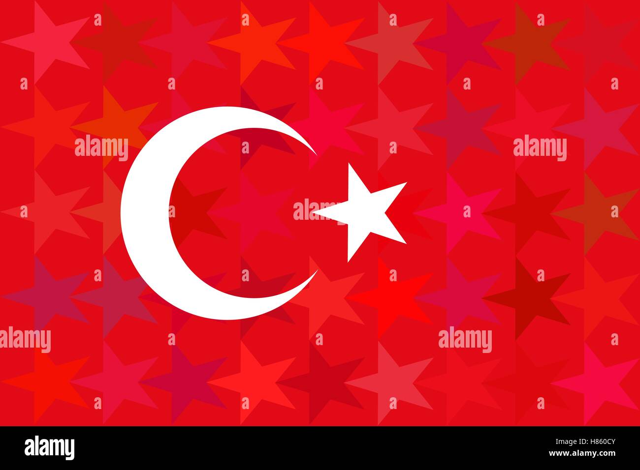 Turkey flag on unusual red stars background. Original proportions and ...