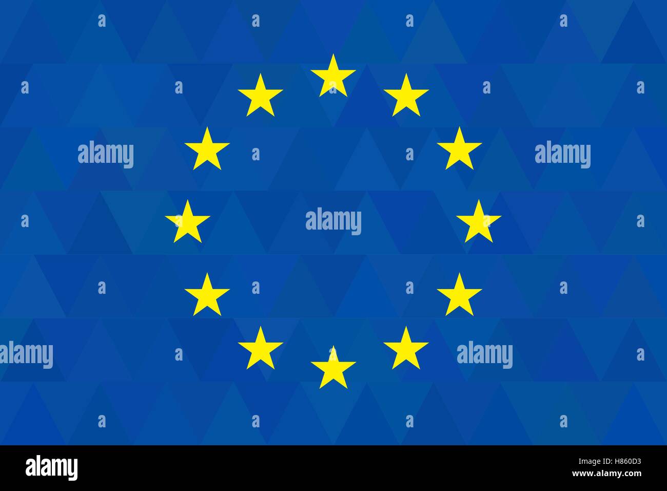 European union flag on unusual blue triangles background. Triangular ...