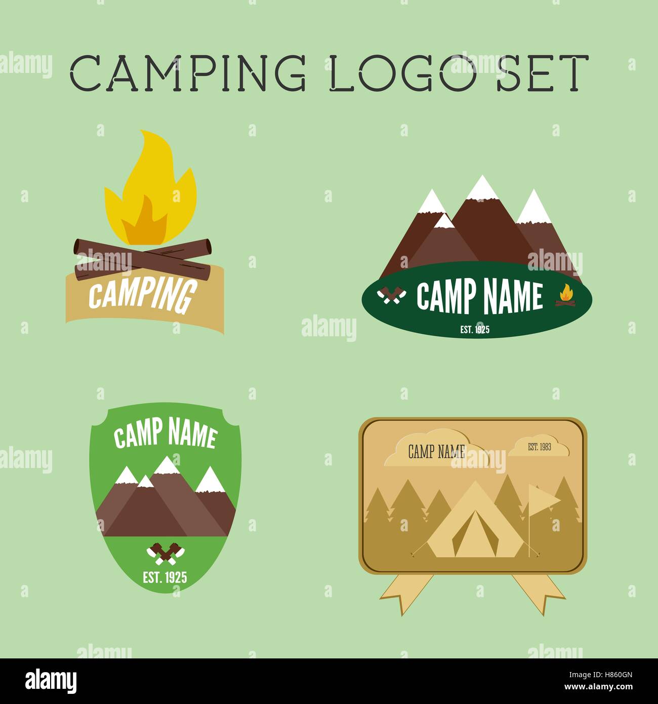 Set of outdoor adventure badges and campsite logo emblems. Summer 2015 ...