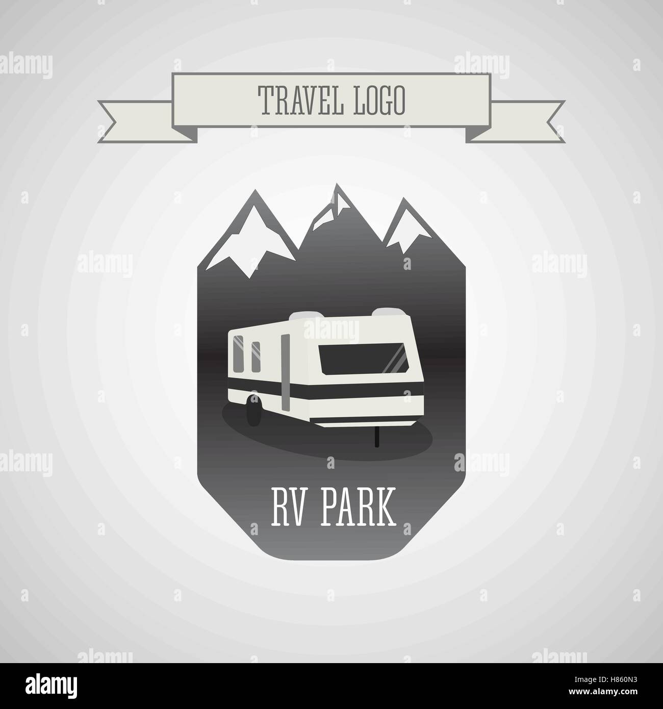 RV and caravan park logo, badges. Outdoor theme. Grayscale design ...