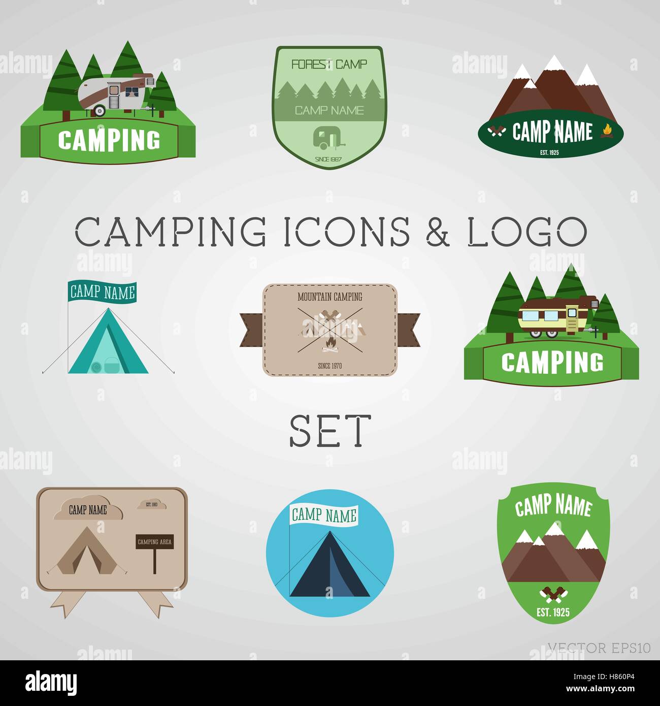 Set of outdoor adventure badges and campsite logo emblems. Summer 2015 ...