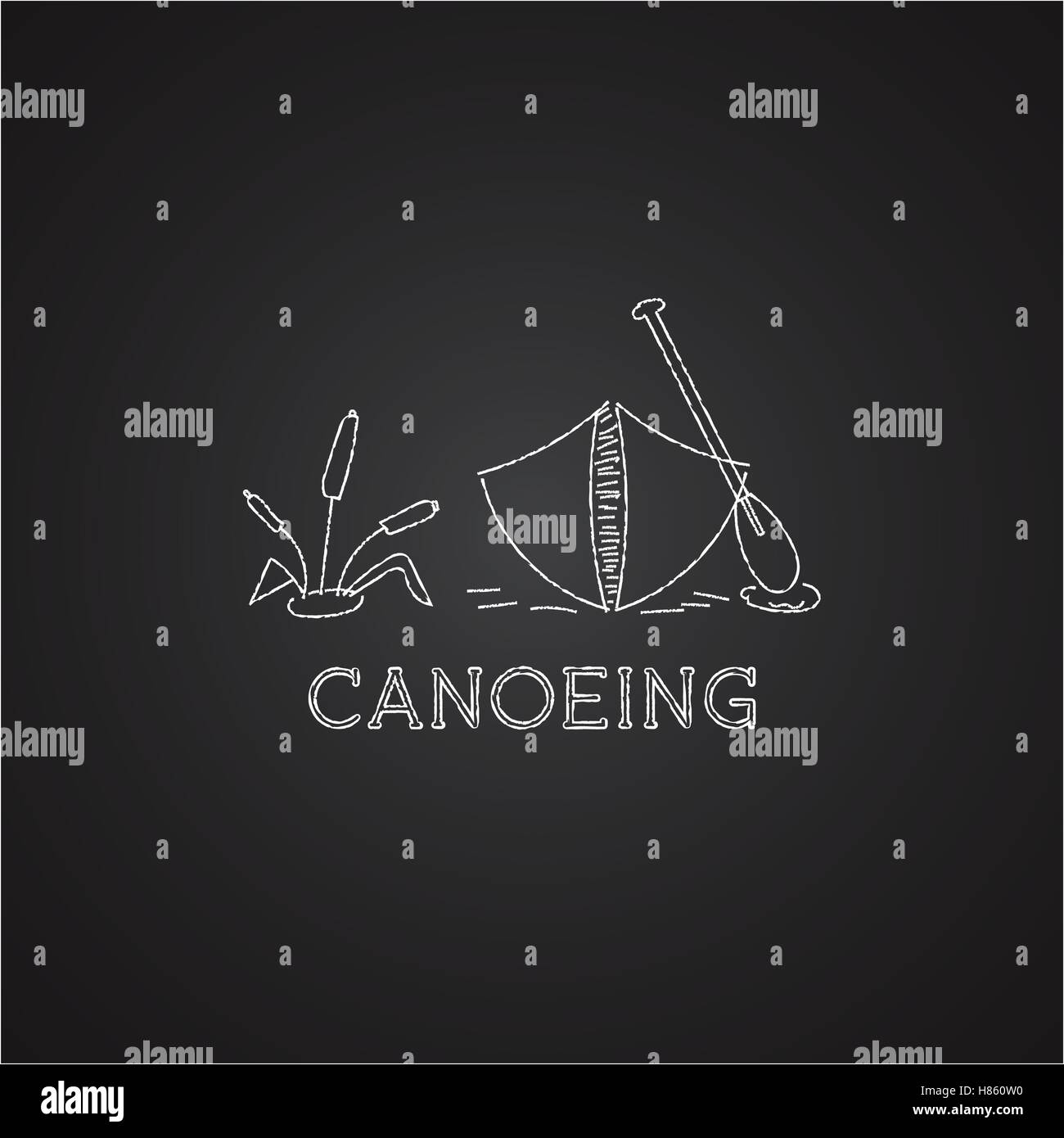 Canoe logo and icon. Chalk drawing design on black background. Can be ...