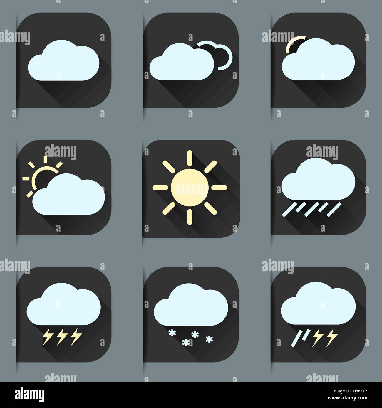Flat design style weather icons and stickers set. Seasons theme, easy ...