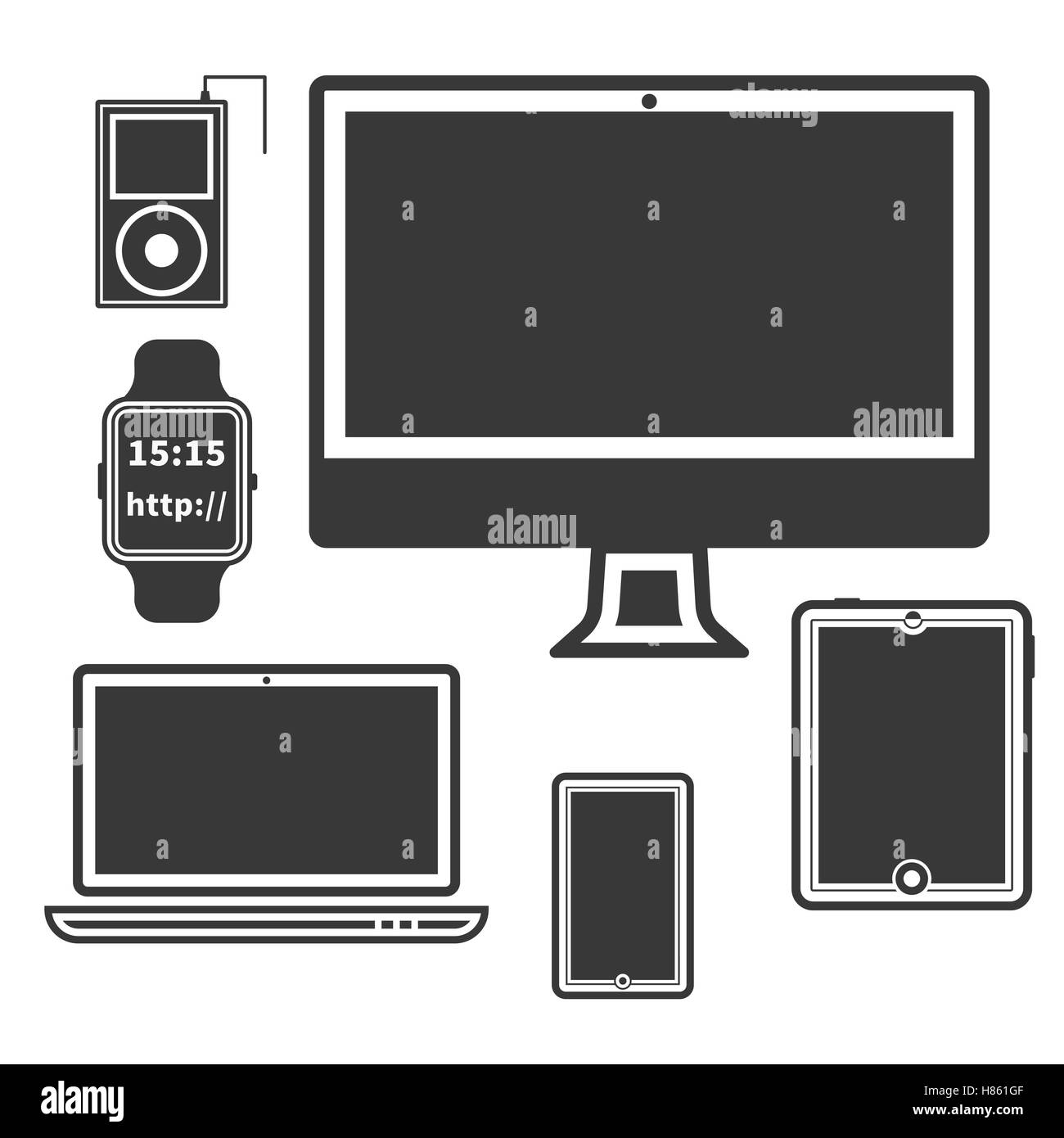 Flat Design Silhouette Devices. PC, tablet, mobile, watch, smartphone ...