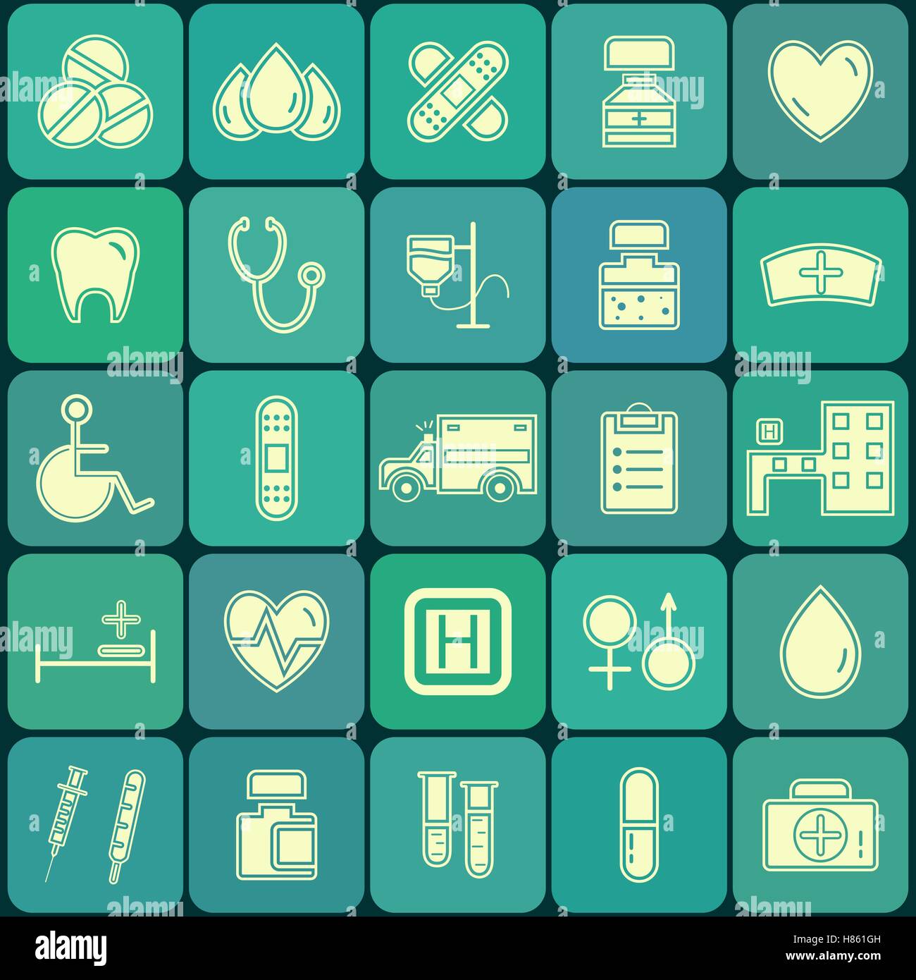 Set of flat Medical and Healthcare icons isolated on blue palette ...