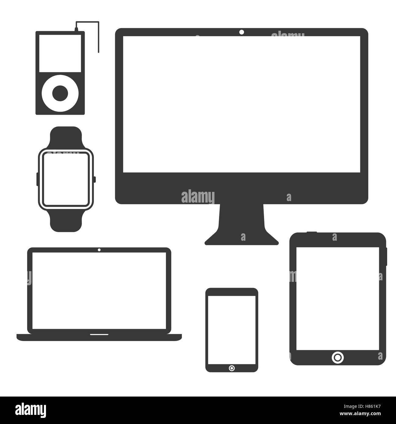 Set of Silhouette Devices. Display, PC, tablet, mobile, watch ...