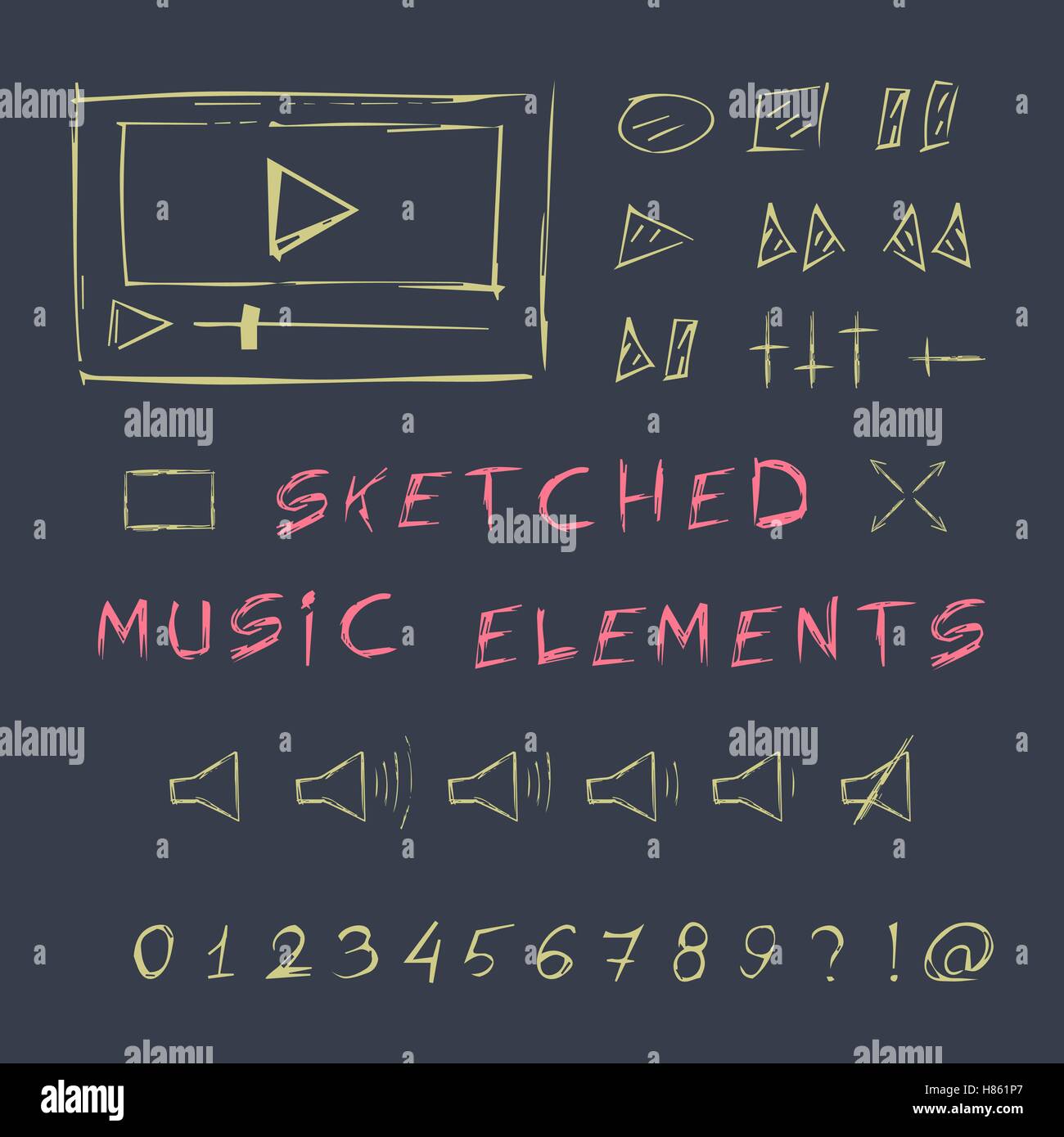 Doodle hand drawn music elements set, sketch design. Vector ...