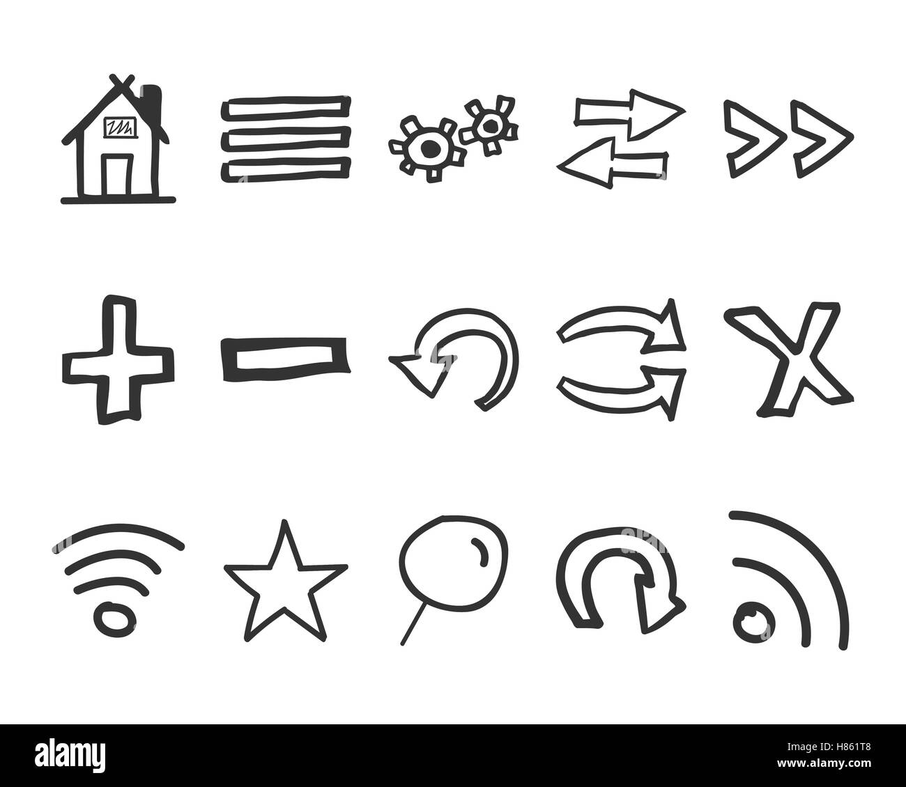 Set of hand drawn web icons and logo, internet browser elements. Sketch ...