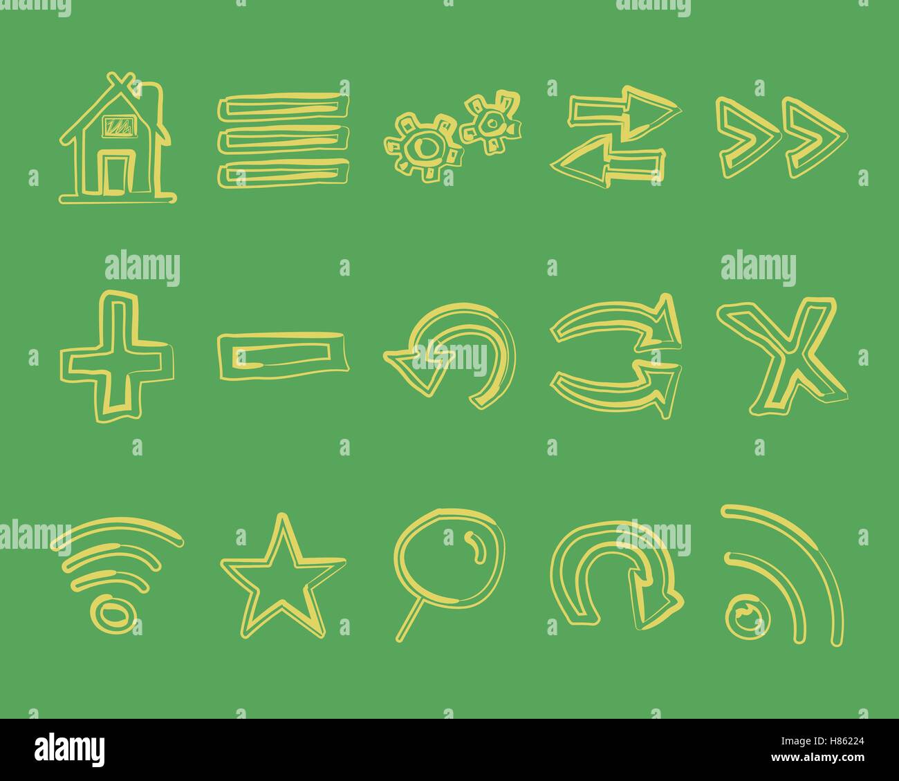 Hand drawn web icons and logo, arrows, internet browser elements set ...