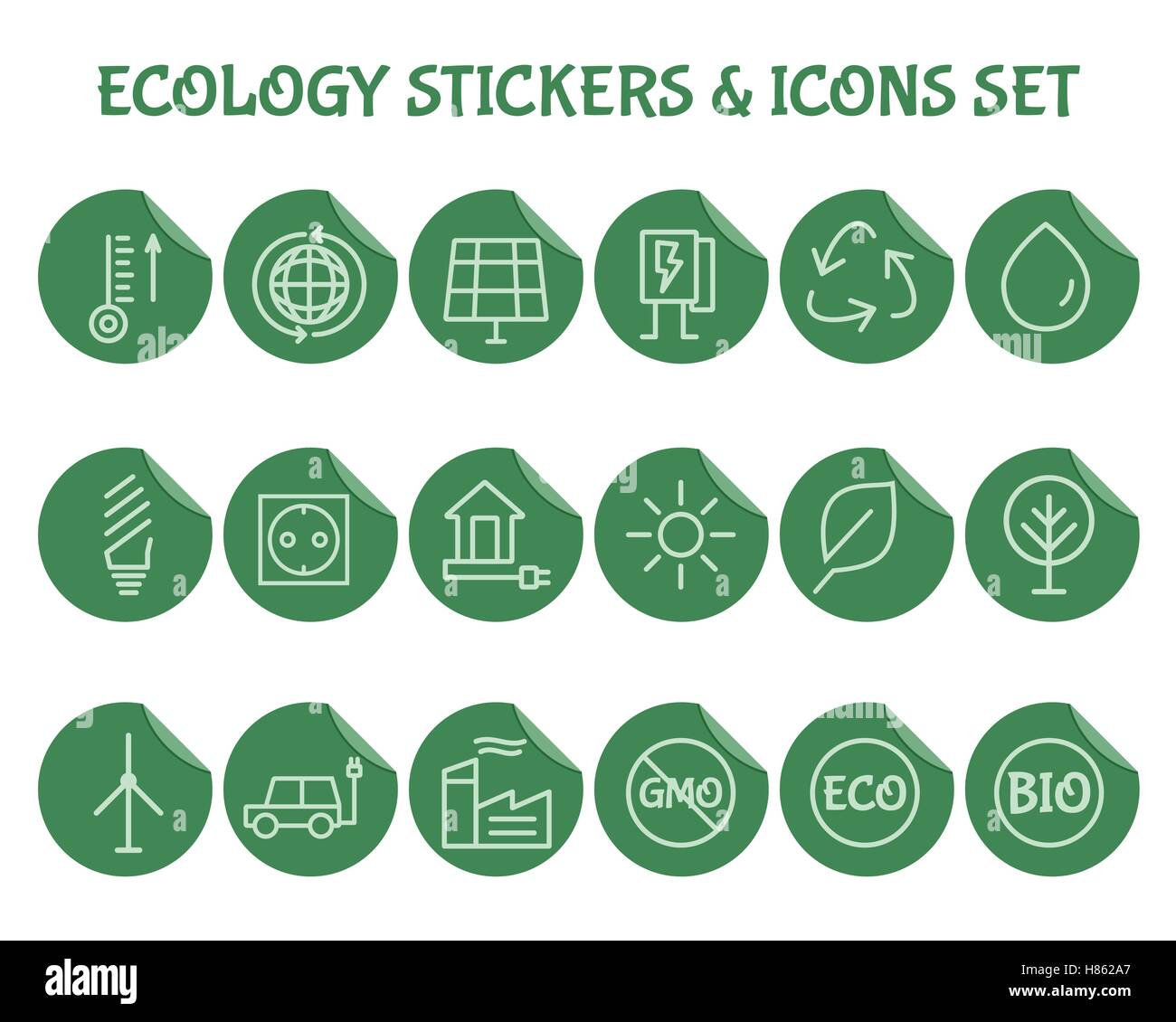 Green, Ecology and environmental protection outline icon set. Simple ...