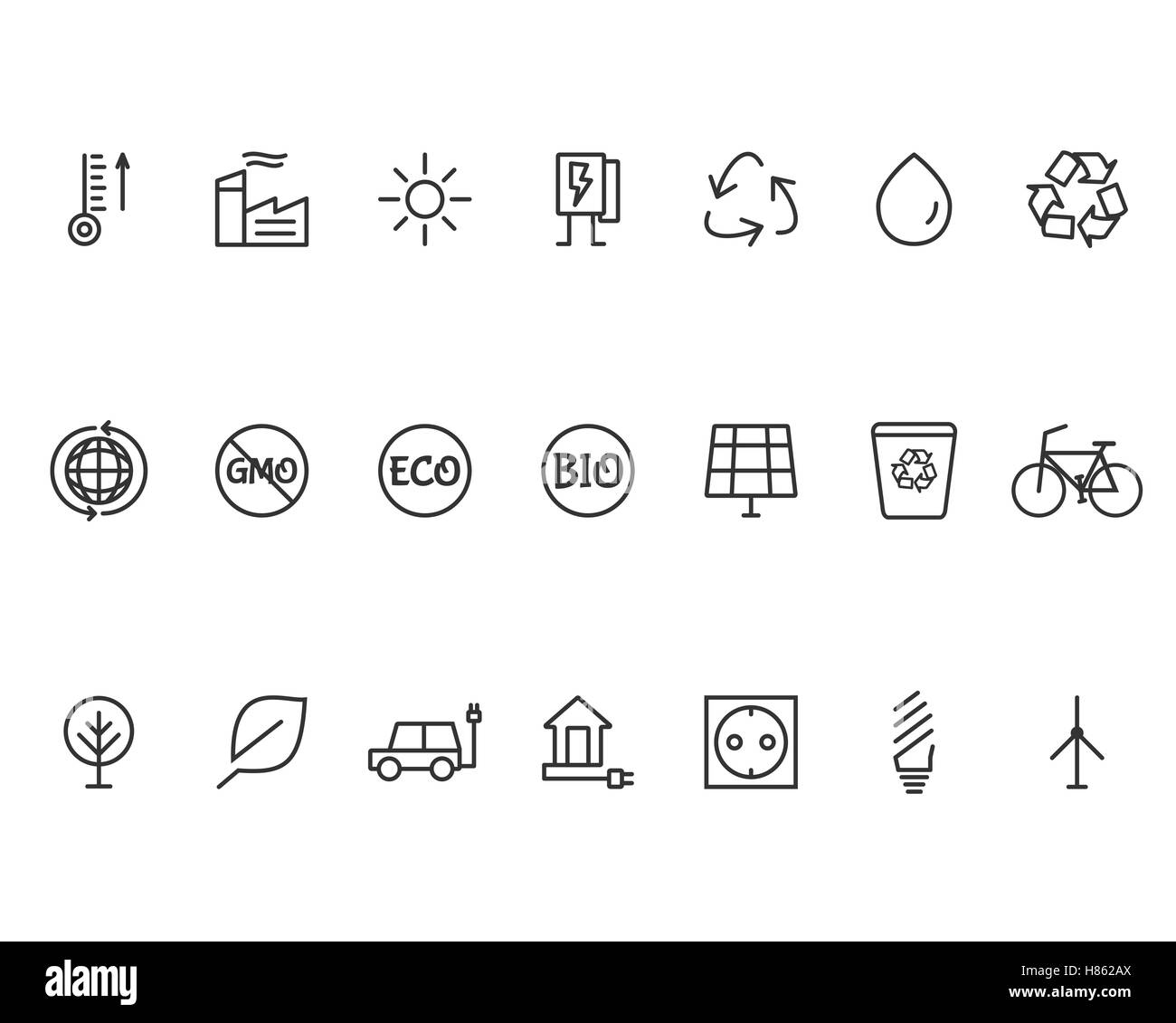 Green, Ecology and environmental protection outline icon set. Thin line ...