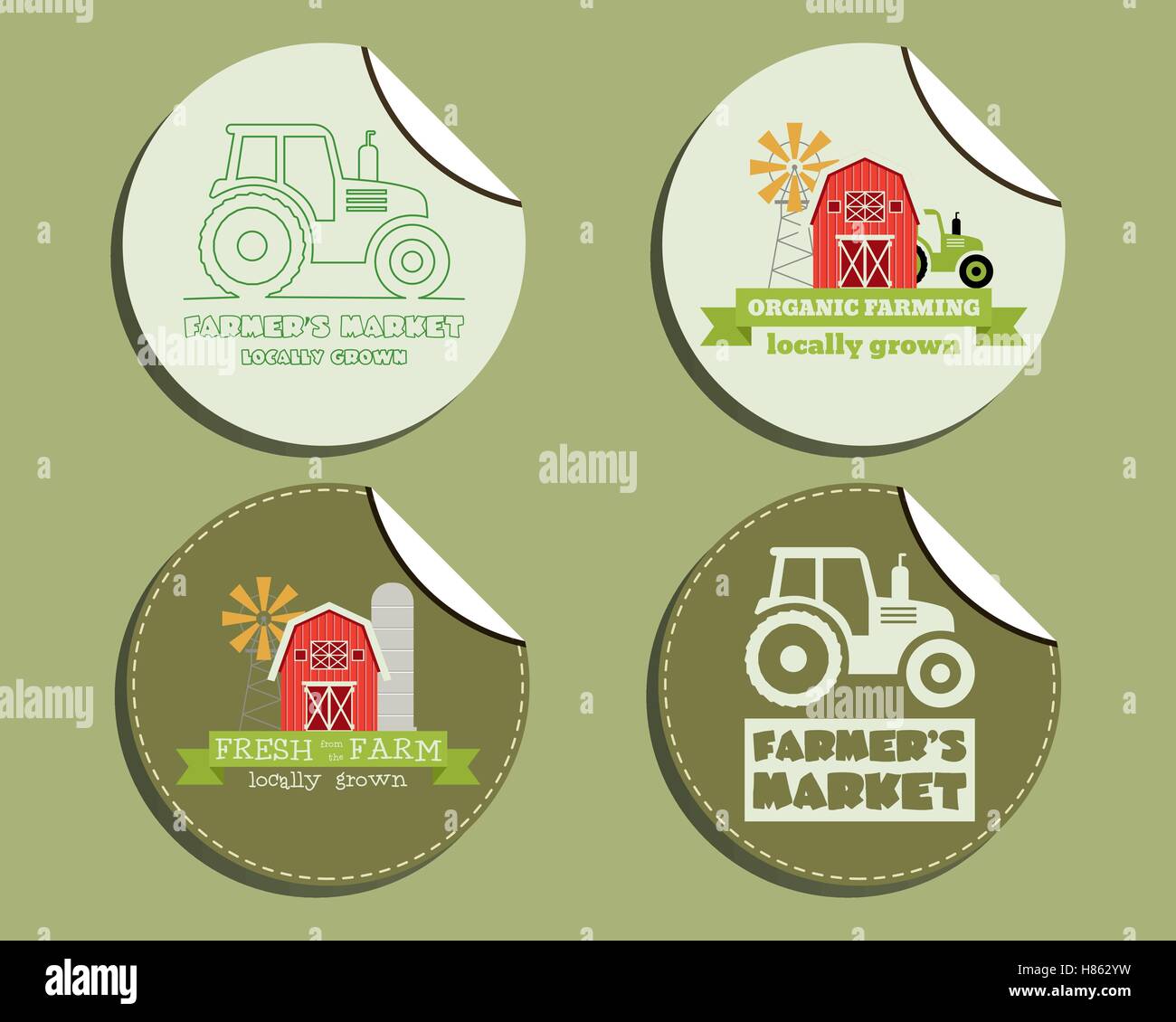 Set of unusual green organic labels - stickers for natural shop, farm ...