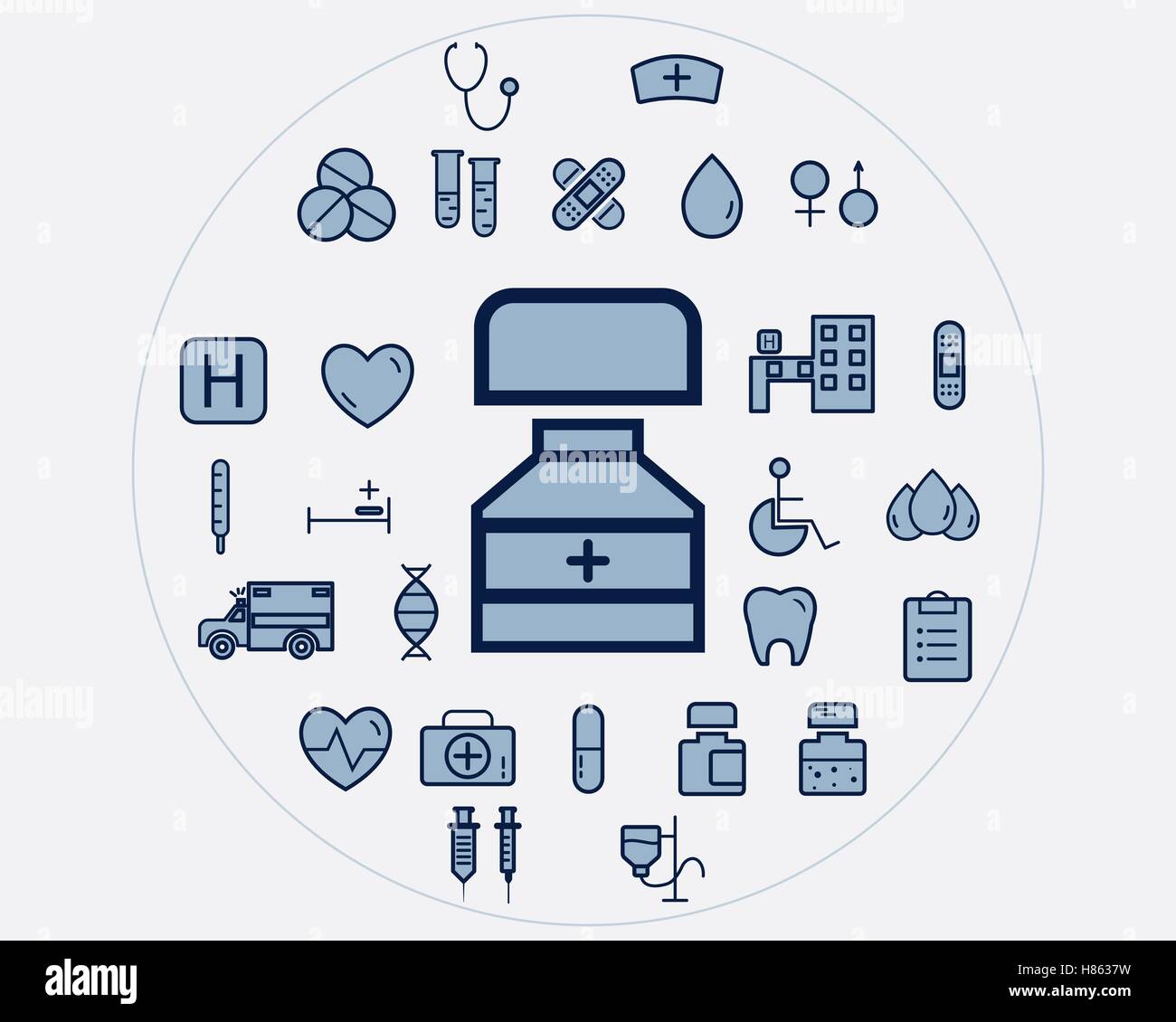 Flat medical icons set. Health care elements. Trendy colors. Vector ...