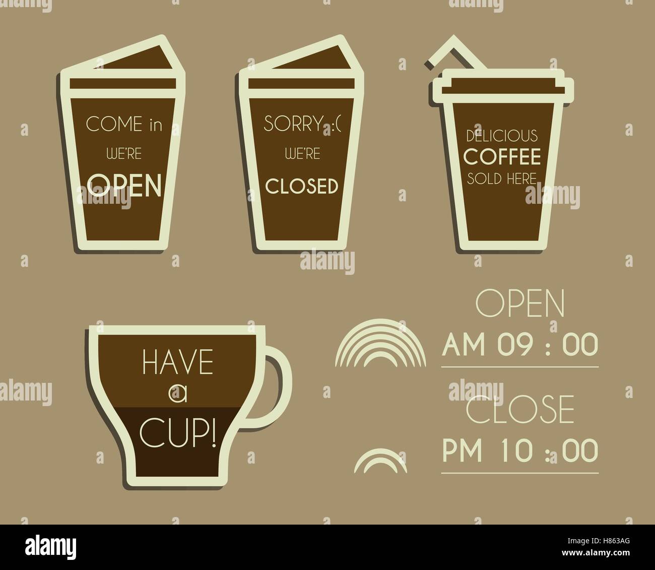 Coffee signs. Open and Closed elements. Dream coffee design with ...