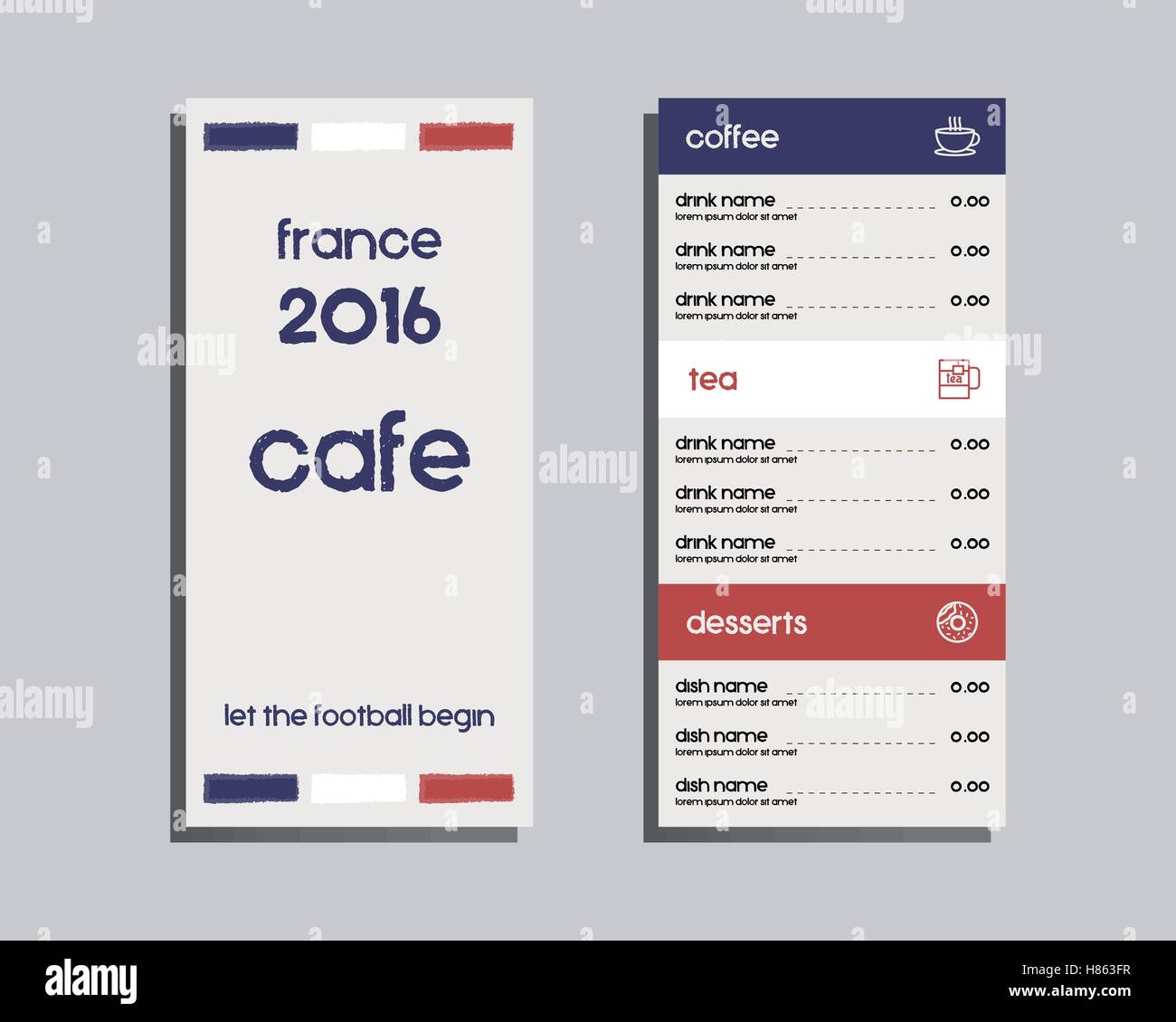 Restaurant and cafe menu. Flat design. France 2016 Football design. The ...