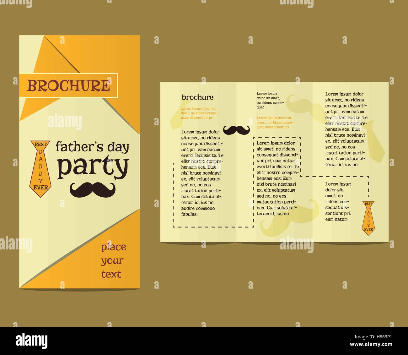 Happy Fathers Day flyer and brochure template with mustache and tie ...