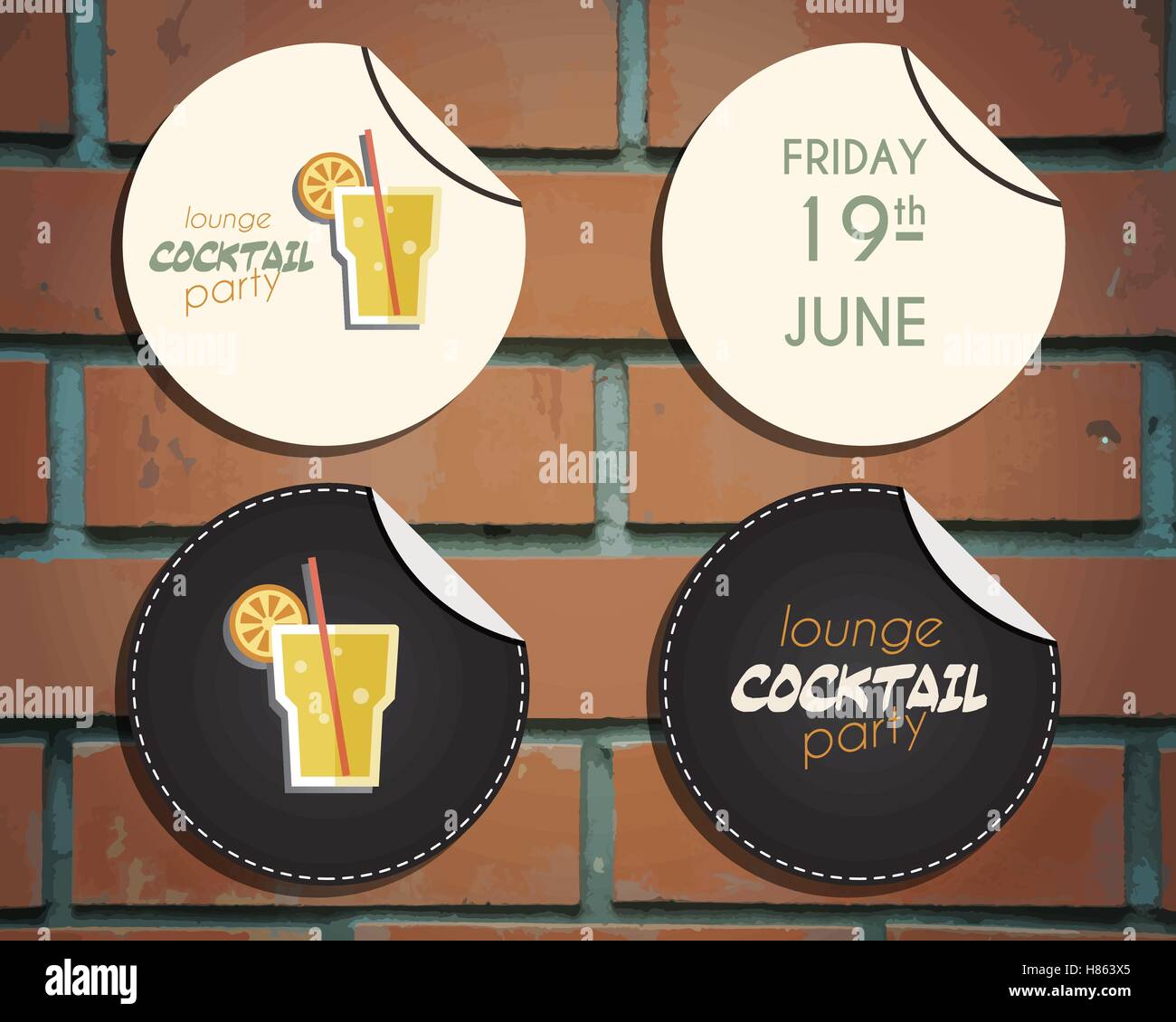 Lounge cocktail party badges and labels invitation template with Screw ...