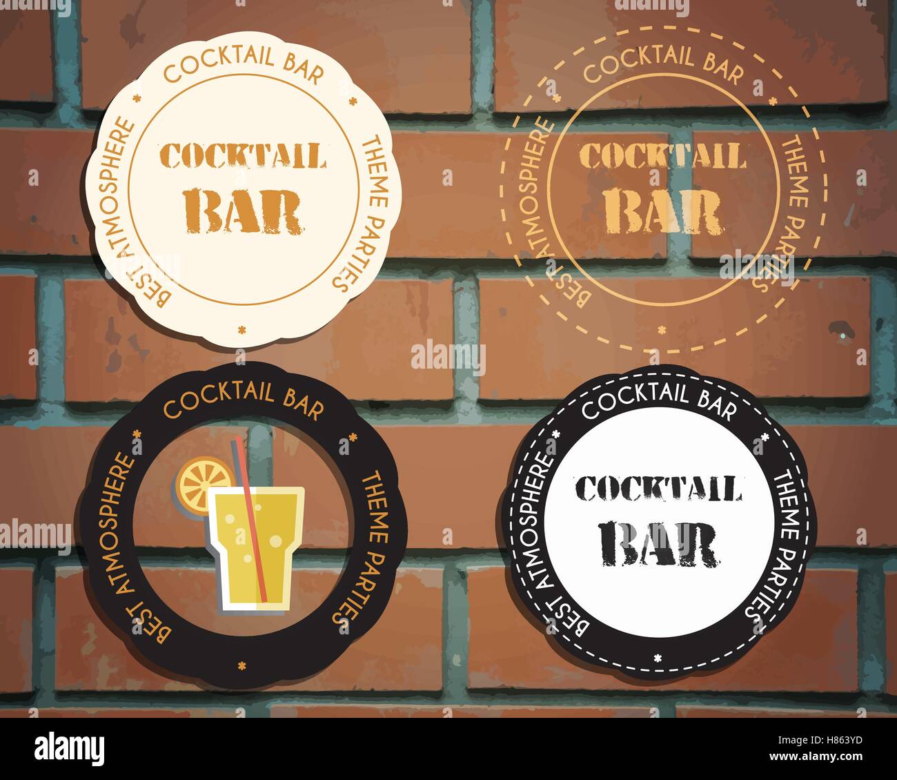 Lounge cocktail party badges and logo templates with Screw driver ...