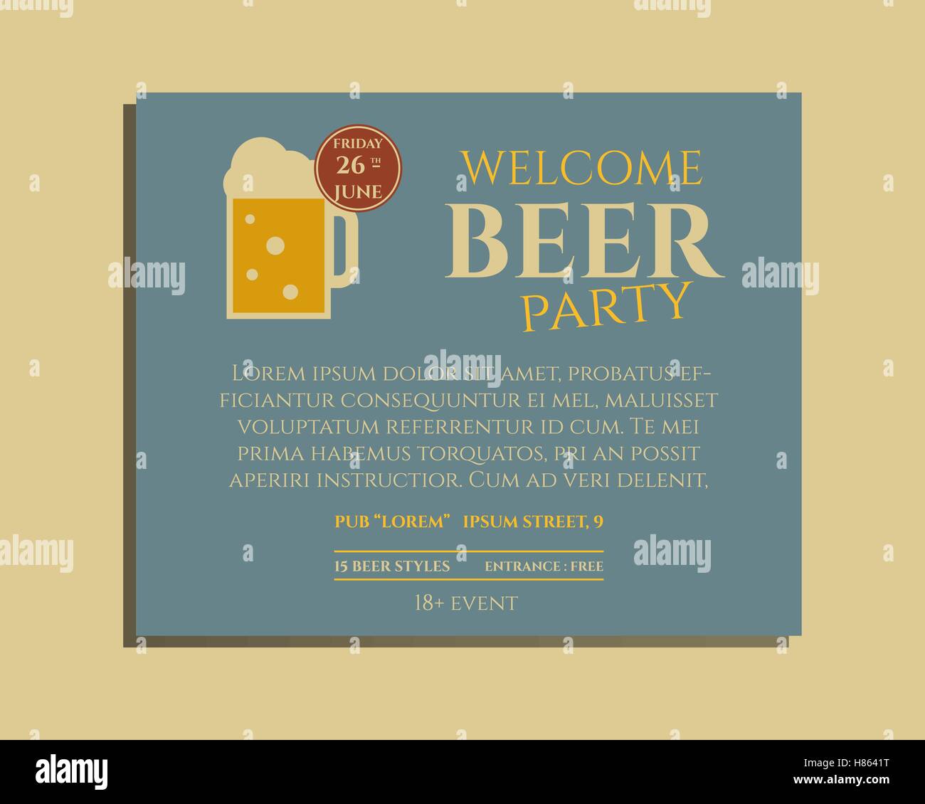 Beer party poster invitation template with glass of beer. Vintage ...