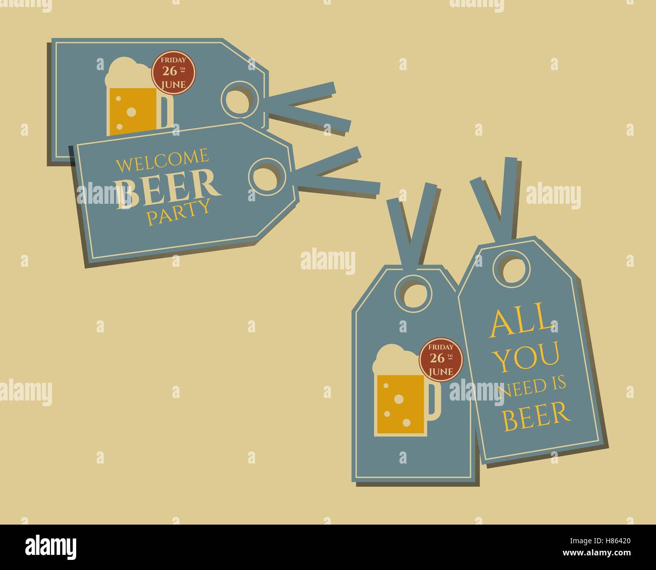 Beer party stickers and labels invitation template with glass of beer ...