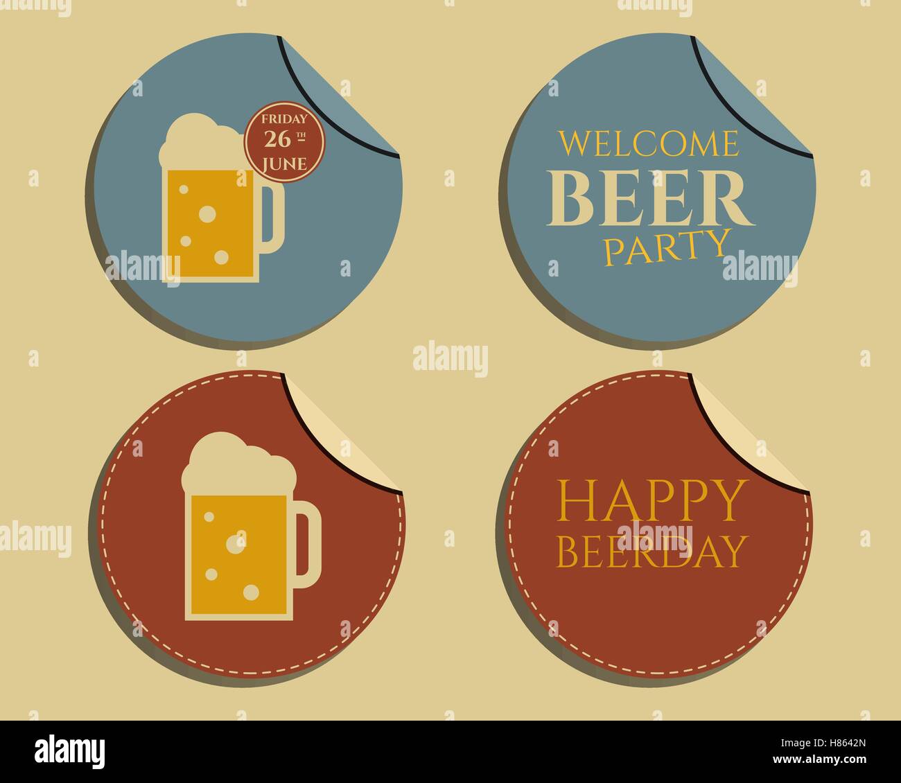 Beer party badges and labels invitation template with glass of beer ...