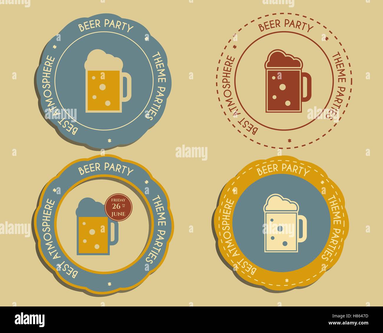 Beer party logo and badge templates with glass of beer. Vintage design ...