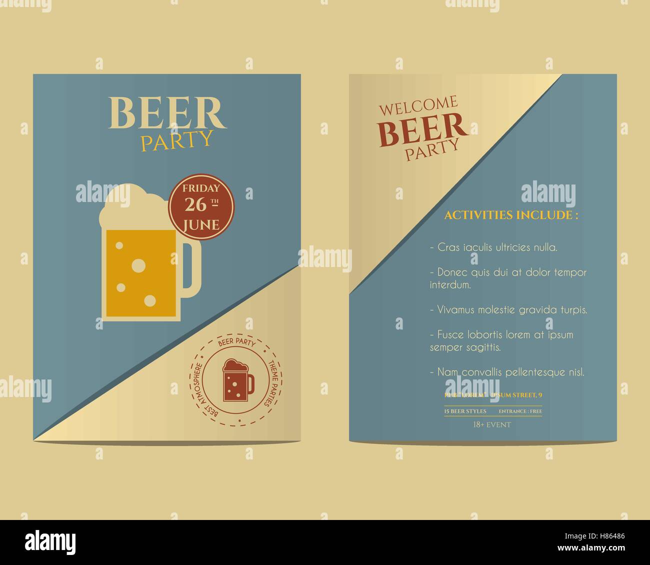 Beer party flyer invitation template with glass of beer. Vintage design ...