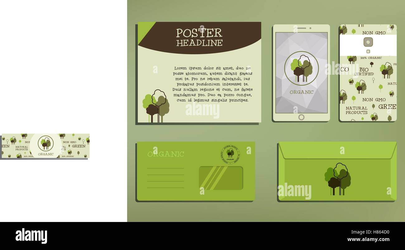 Green and organic corporate identity set template with tree elements ...