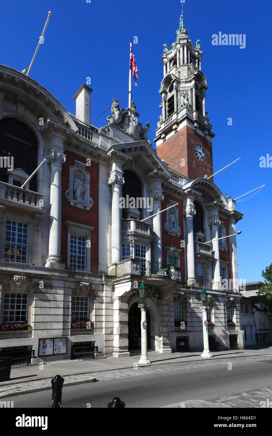 The Victorian town hall, high street, Colchester town, Essex, England ...