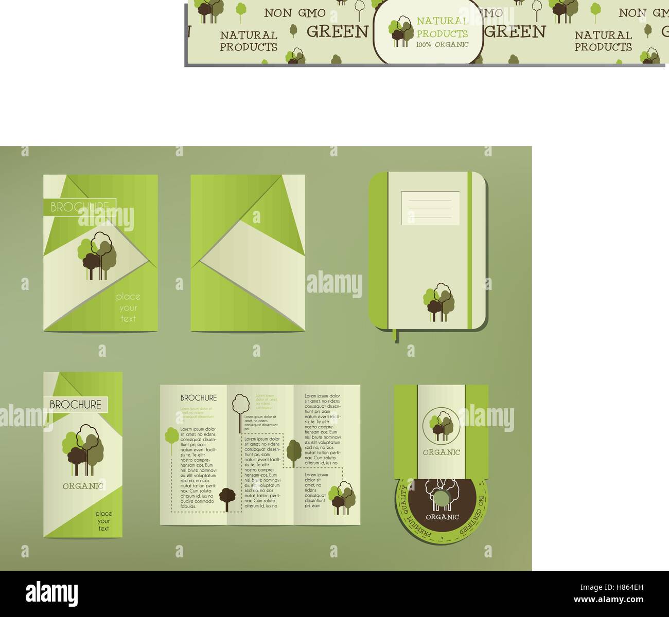 Green and organic corporate identity set template with tree elements ...