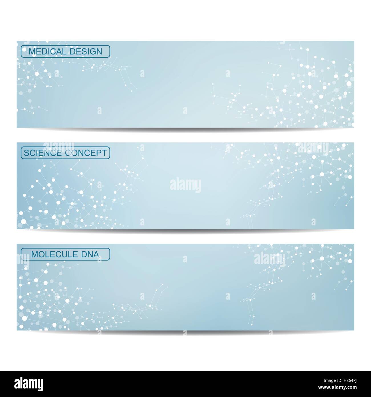 Set of modern science banners. Molecule structure of DNA and neurons ...