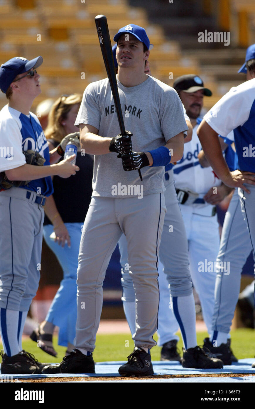 DAVID BOREANAZ HOLLYWOOD STARS BASEBALL GAME DODGER STADIUM LOS ANGELES ...