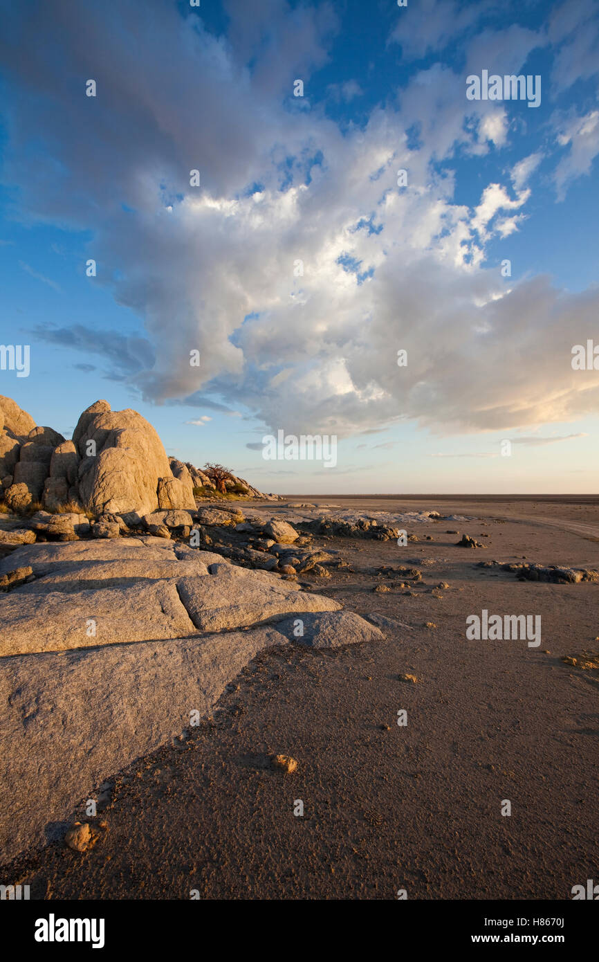 Rocks at sunrise, Kubu Island, Makgadikgadi Pan, Botswana Stock Photo ...