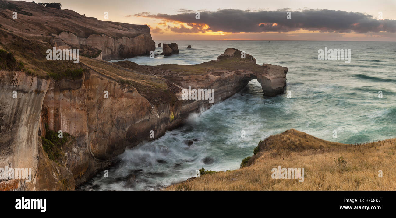 Coastal cliffs, Tunnel Beach, Otago Peninsula, Otago, New Zealand Stock ...