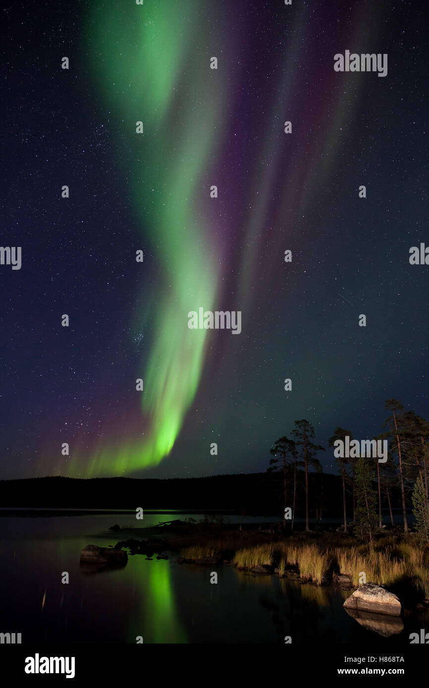 Lake and aurora borealis, Lake Inari, Lapland, Finland Stock Photo - Alamy