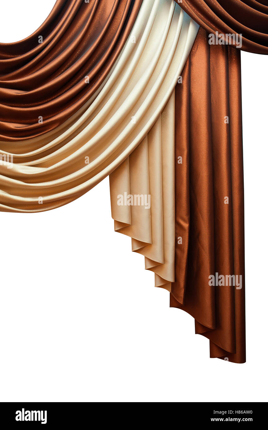 Part of beautifully draped curtain isolated on white background Stock ...