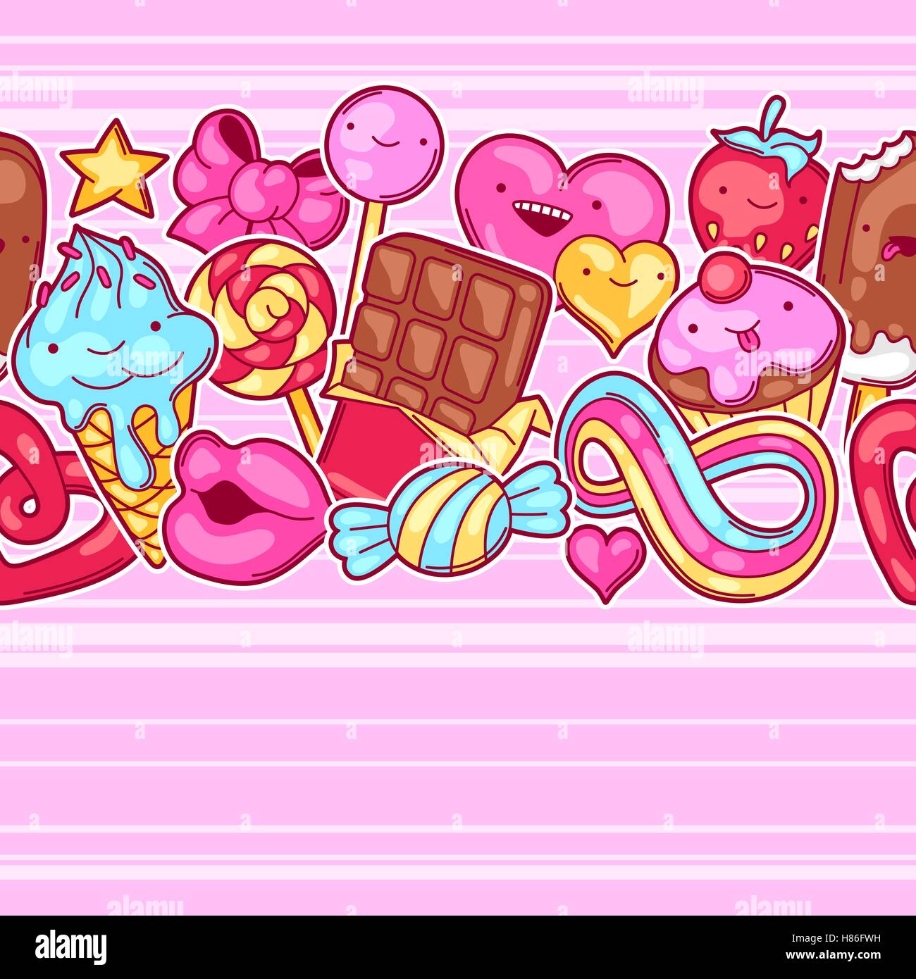 Seamless kawaii pattern with sweets and candies. Crazy sweet-stuff in ...