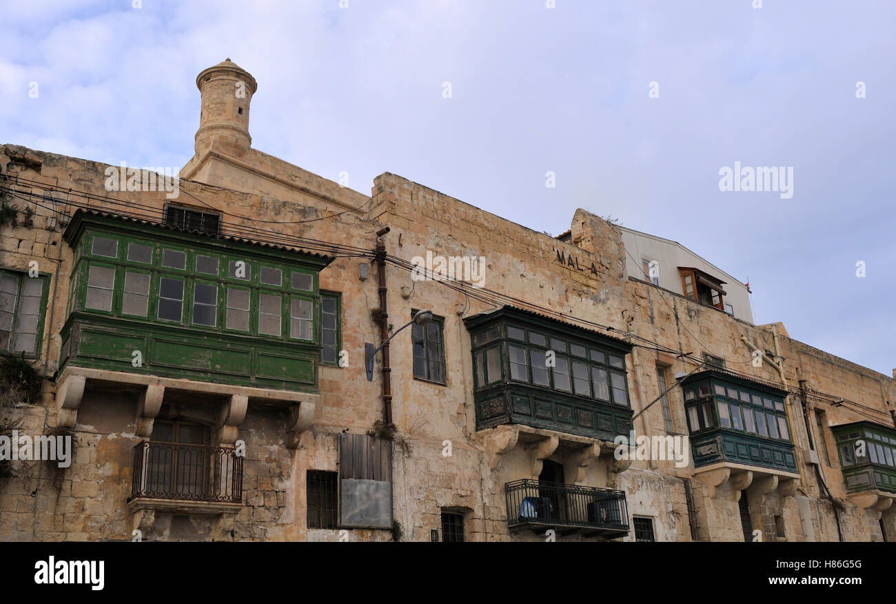Maltese houses with traditional balconies, Valletta, Malta Stock Photo ...