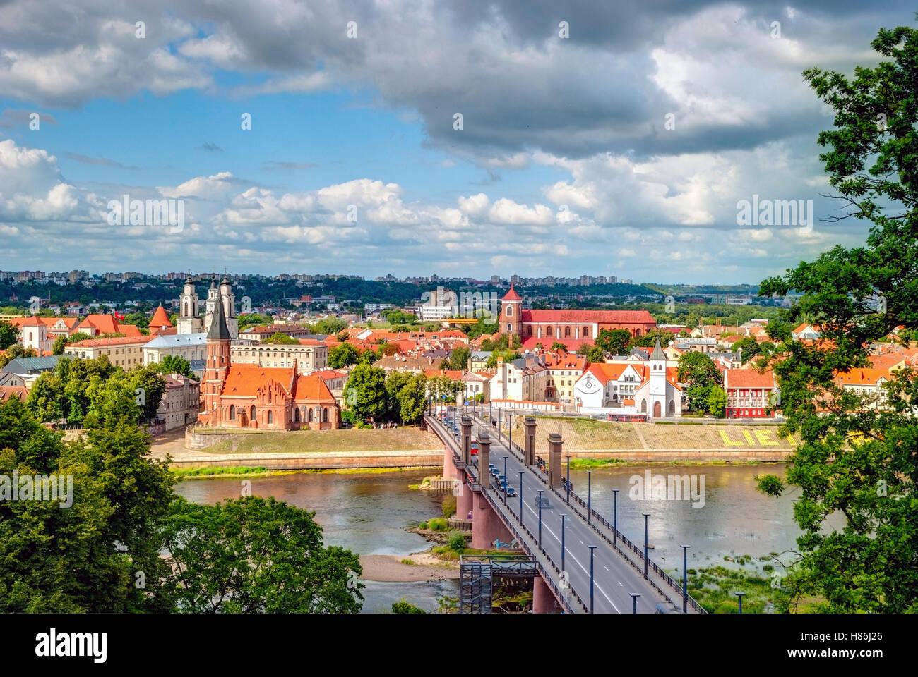 Skyline of Kaunas city with river and bridge, Lithuania Stock Photo - Alamy