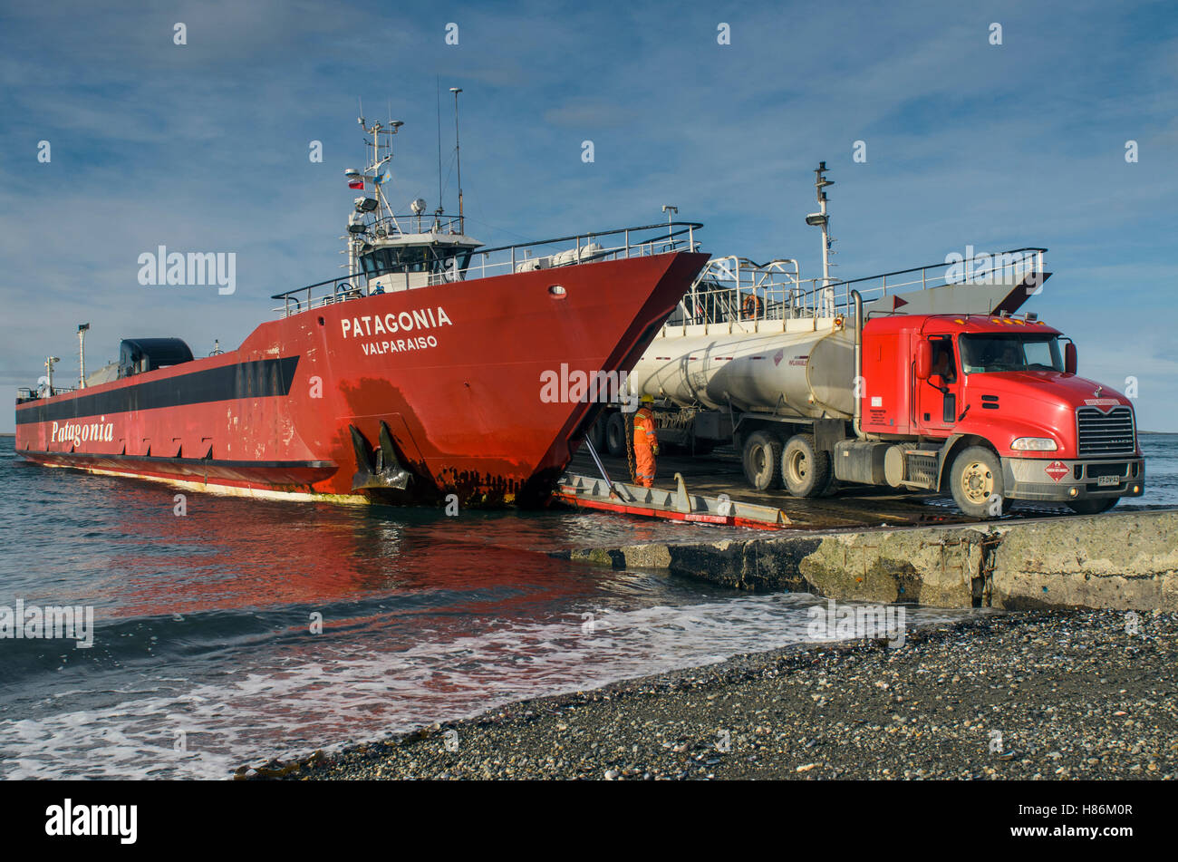 Docked ferry boat, Strait of Magellan, Tierra Del Fuego, Chile Stock ...