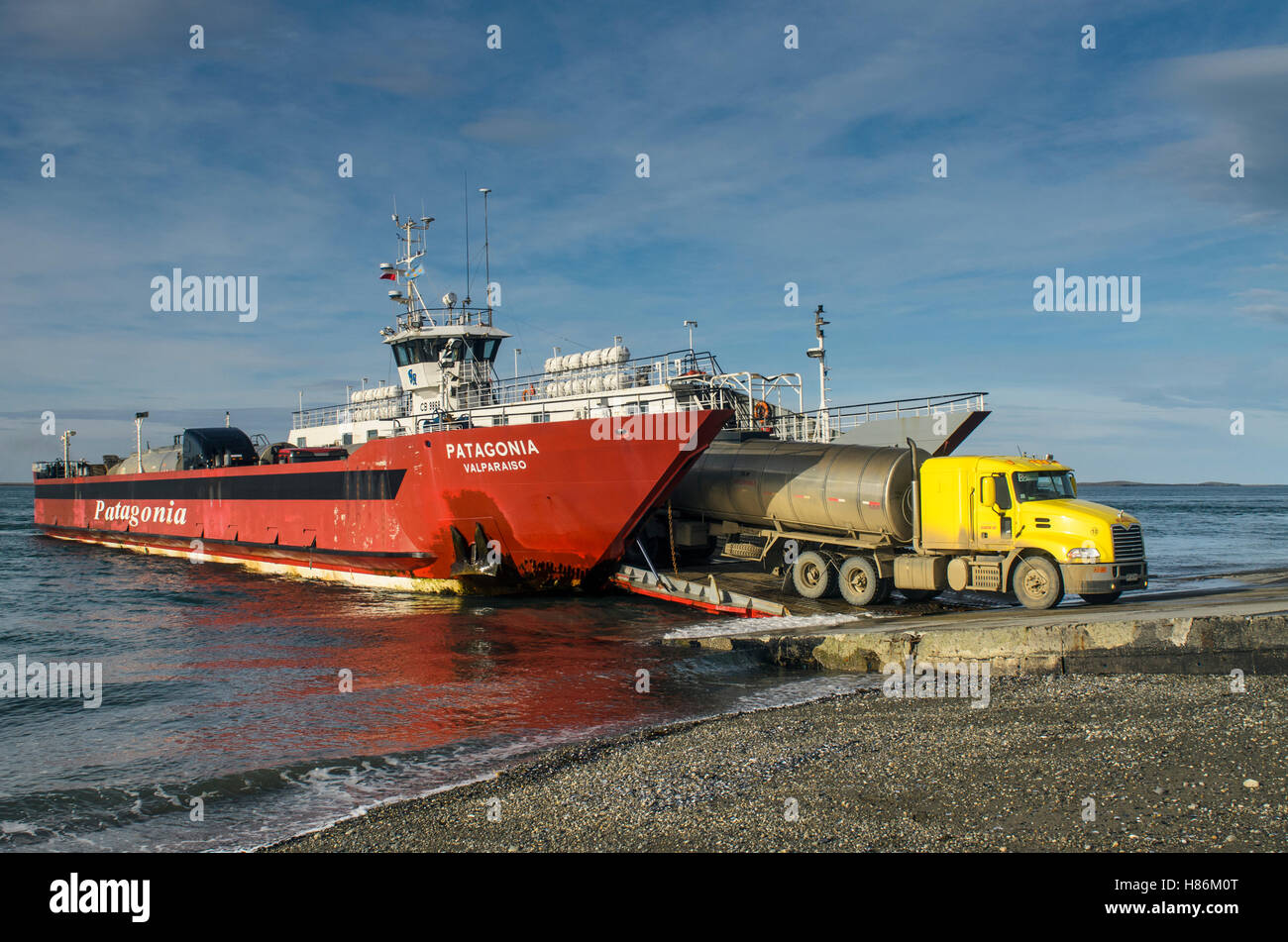 Docked ferry boat, Strait of Magellan, Tierra Del Fuego, Chile Stock ...