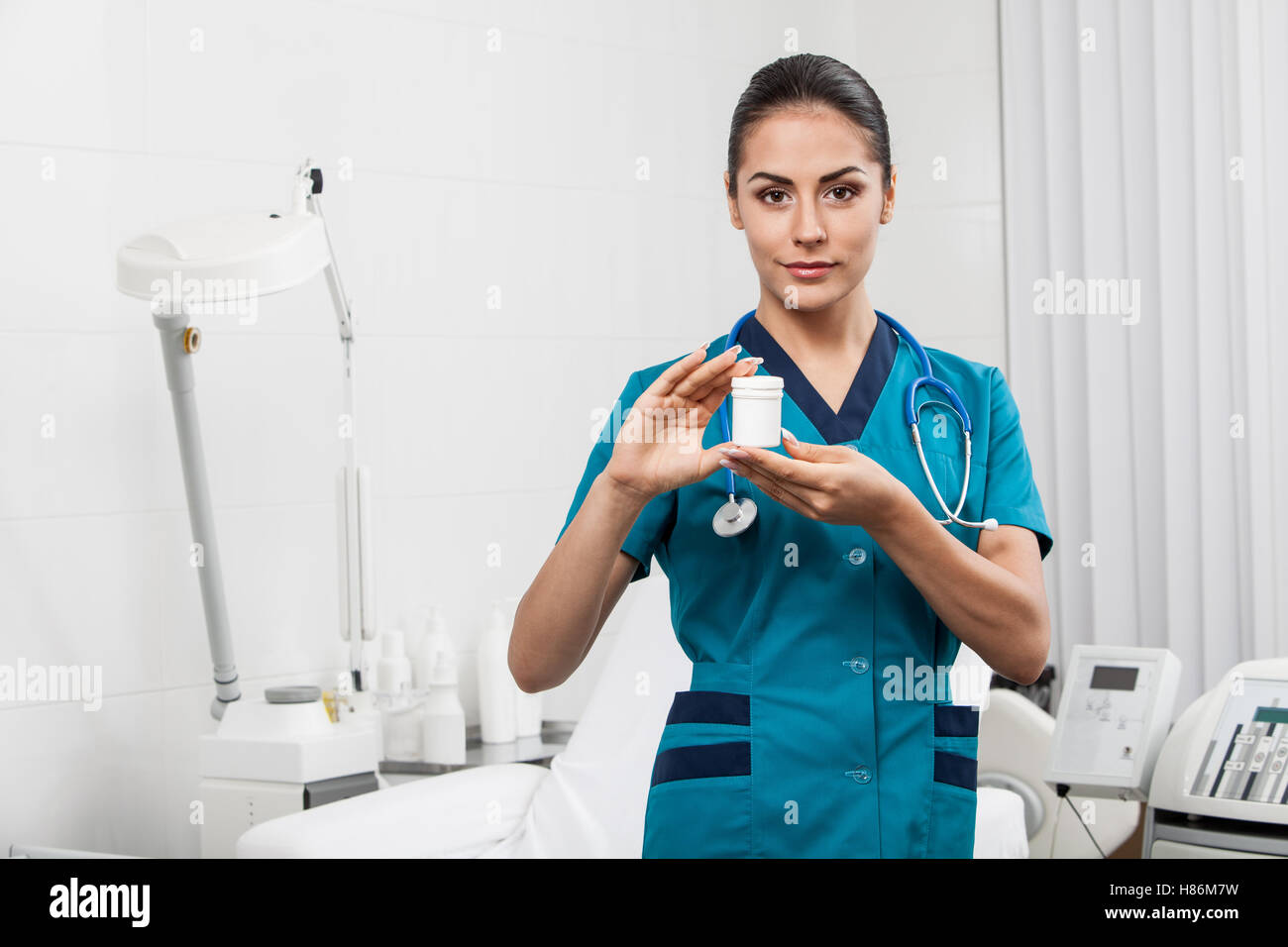 beautiful brunette woman medical worker Stock Photo - Alamy
