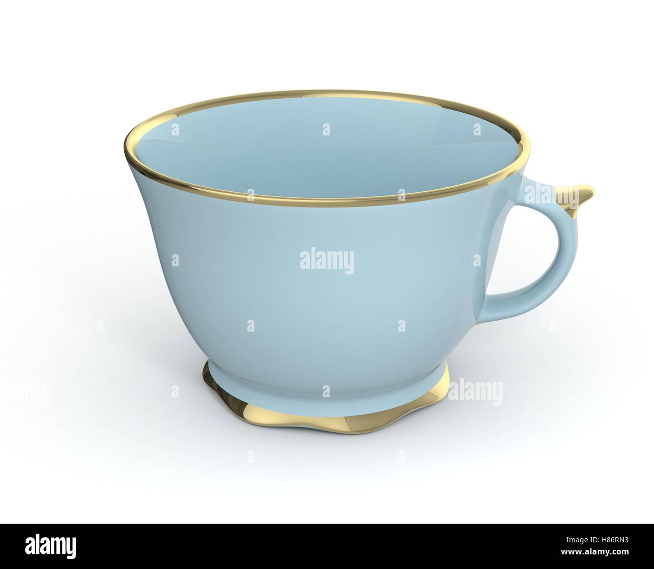 Isolated antique porcelain light blue tea cup with gold edging on white ...