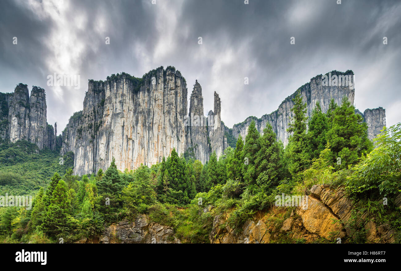 Sheer cliffs in limestone karst landscape, Enshi Grand Canyon National ...