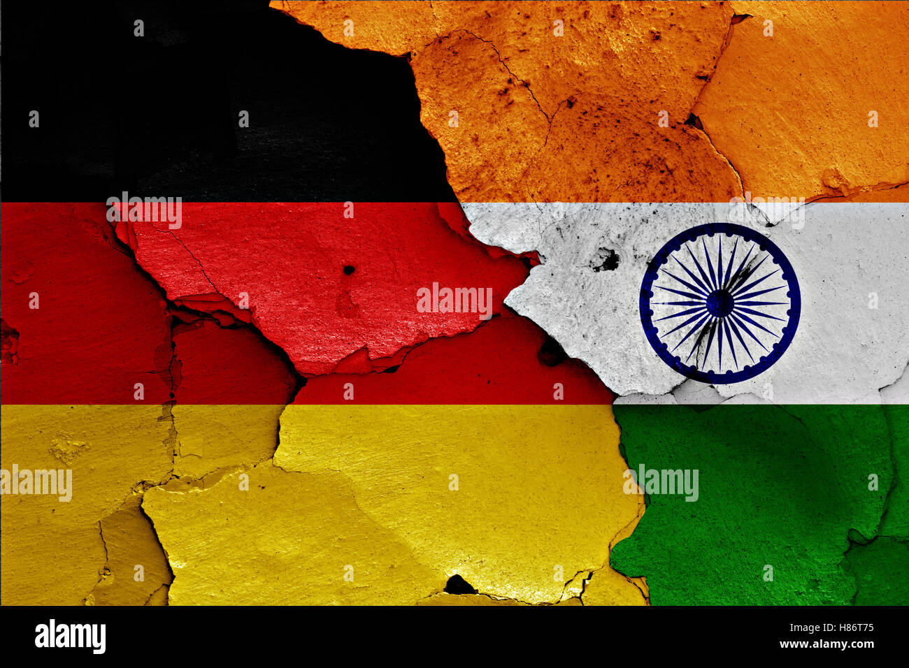flags of Germany and India painted on cracked wall Stock Photo - Alamy