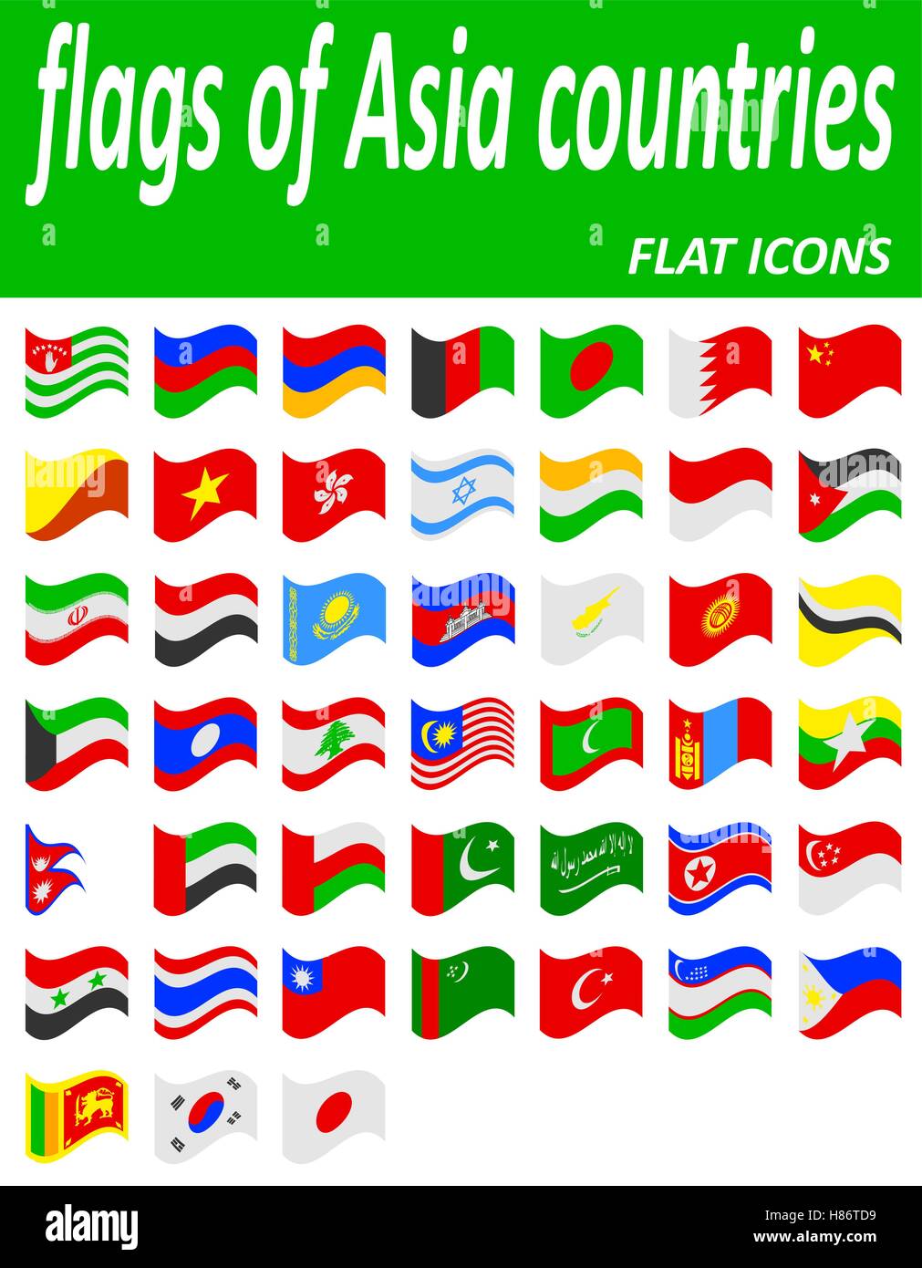 flags of asia countries flat icons vector illustration isolated on ...
