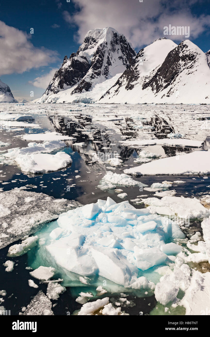 Ice floes and coast, Lemaire Channel, Antarctic Peninsula, Antarctica ...